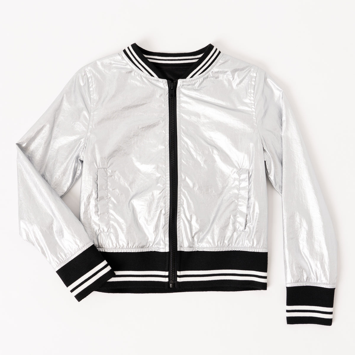 KIDPIK Girls Long Sleeve Silver Mylar Baseball Jacket, Size: 2T - 3T ...