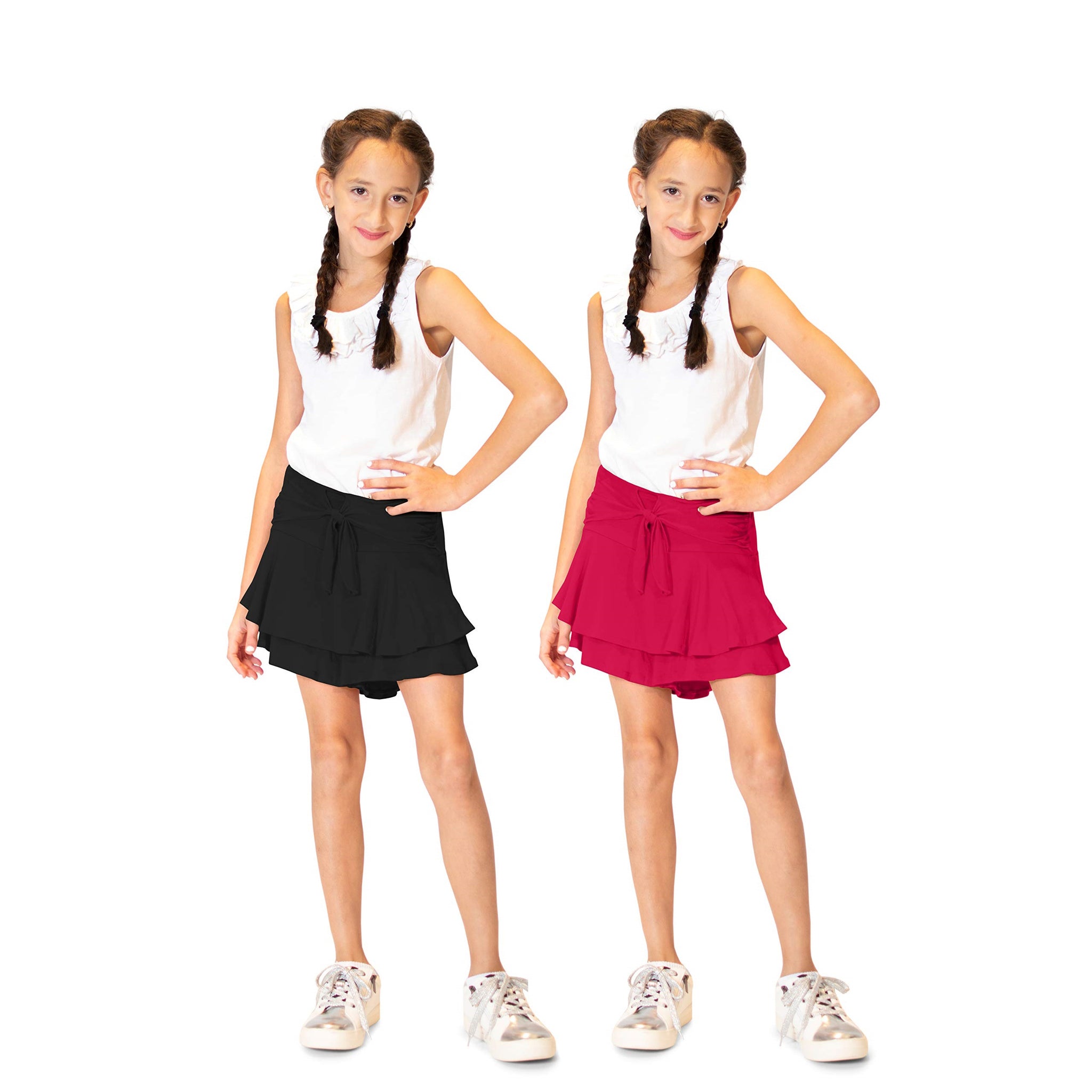 KIDPIK Girls Tie Front Skort|Black/Pink Peacock|XXS (4), Size: 2T - 20 ...